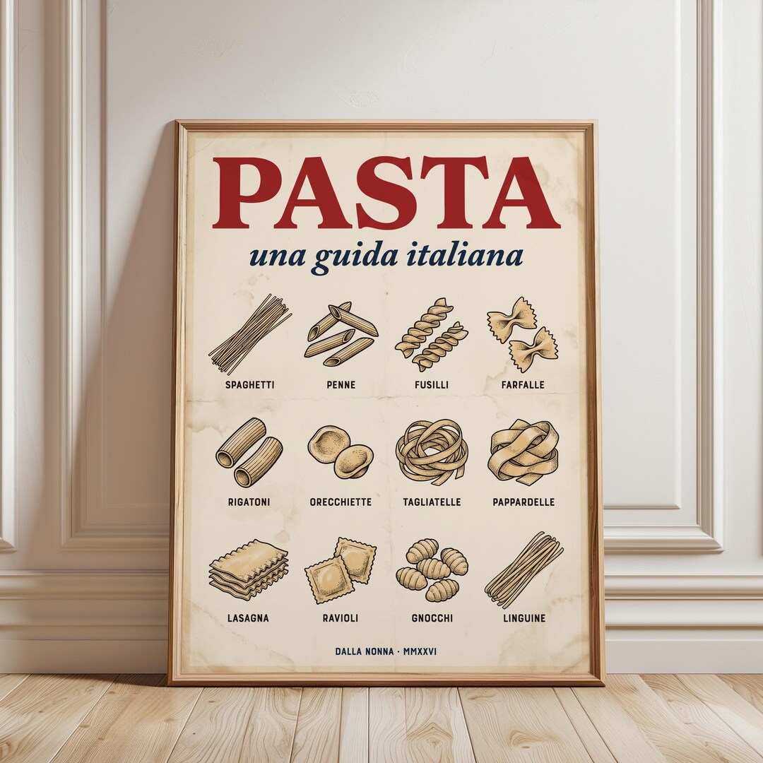 Vintage Pasta Guide Print: Italian Kitchen Wall Art - Etsy UK