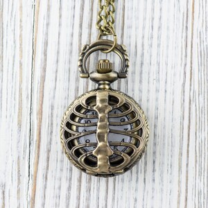 Skeleton Bronze Pocket Watch Long Necklace / Unique Watches / Halloween ...