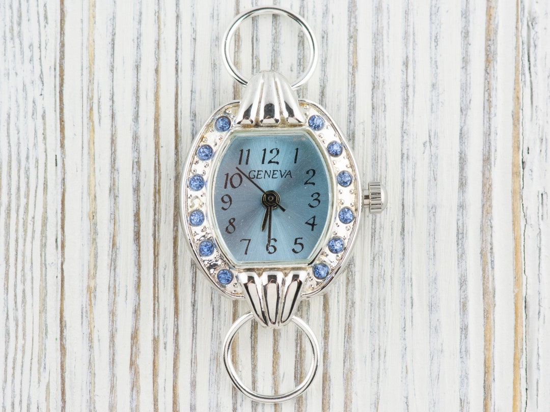Blue Watch Face, Rhinestone Watch Face, Square Watch Face, Silver Watch ...