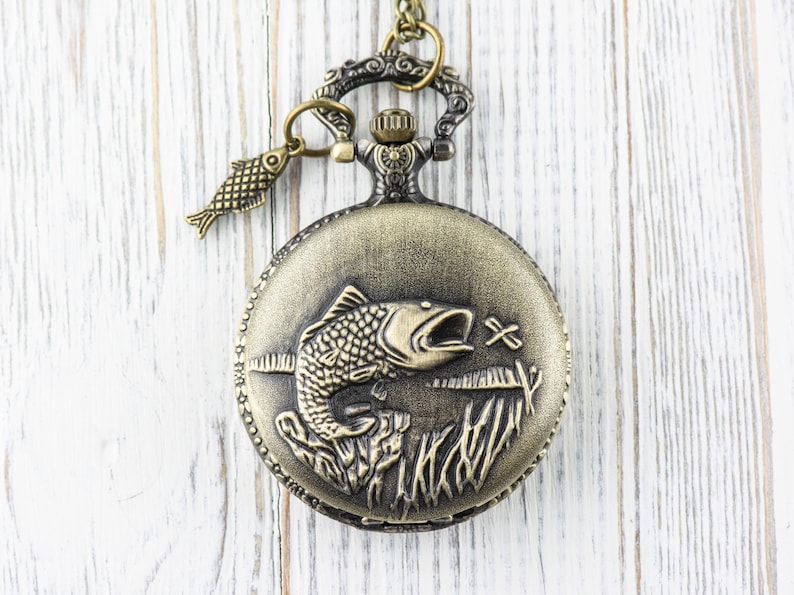 Large Mouth Bass Bronze Pocket Watch Long Necklace / Unique Watches ...