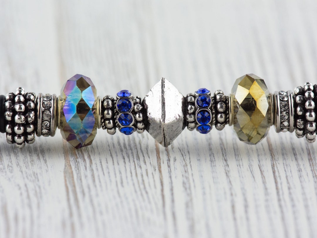 Blue Shale Glass Beaded Silver Metal Sword Letter Opener / Paper Knife ...