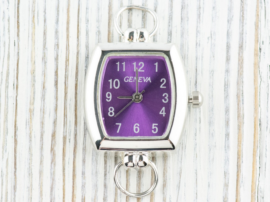 Purple Watch Face, Rectangle Watch Face, Silver Watch Face, Watch Head ...