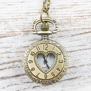 Heart Cutout Bronze Pocket Watch Long Necklace / Unique - Etsy