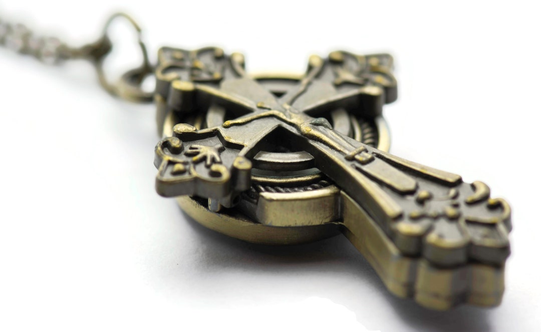 Carved Cross Pocket Watch Necklace, Chain Necklace Watch, Locket Watch ...