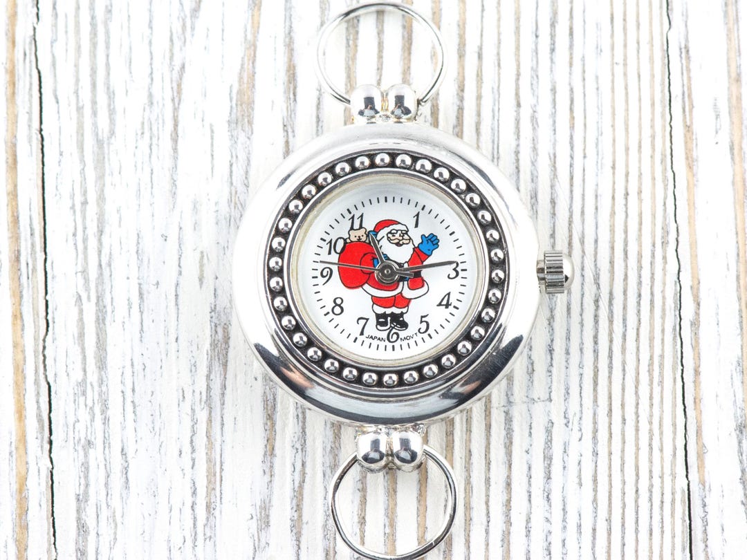 Santa Claus Watch Face, Round White Watch Face, Festive Holiday Jewelry ...