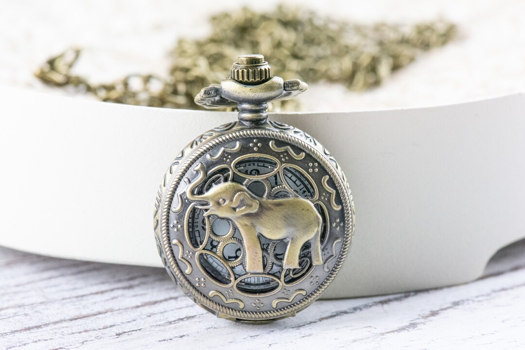 Elephant Bronze Pocket Watch Long Necklace / Unique Watches / Elephant ...