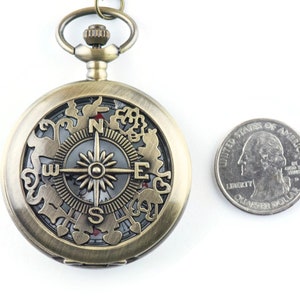 Compass Bronze Pocket Watch Long Necklace / Unique Watches / Nature ...