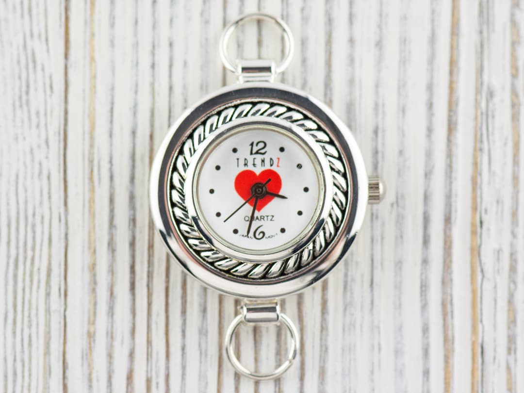 Red Heart Round Watch Face, Silver Watch Face, Women's Watch Face ...