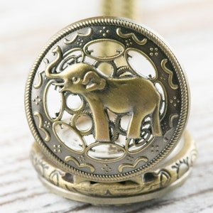 Elephant Bronze Pocket Watch Long Necklace / Unique Watches / Elephant ...