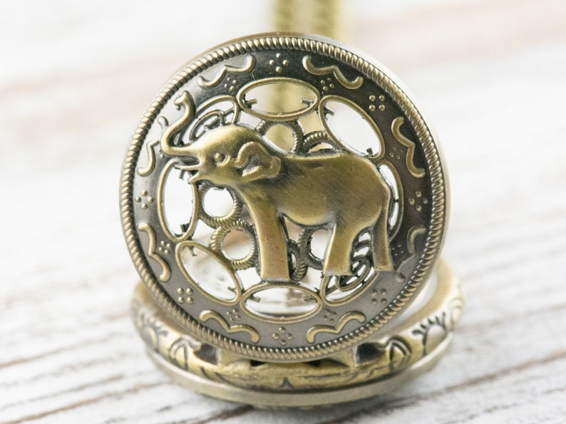 Elephant Bronze Pocket Watch Long Necklace / Unique Watches / Elephant ...