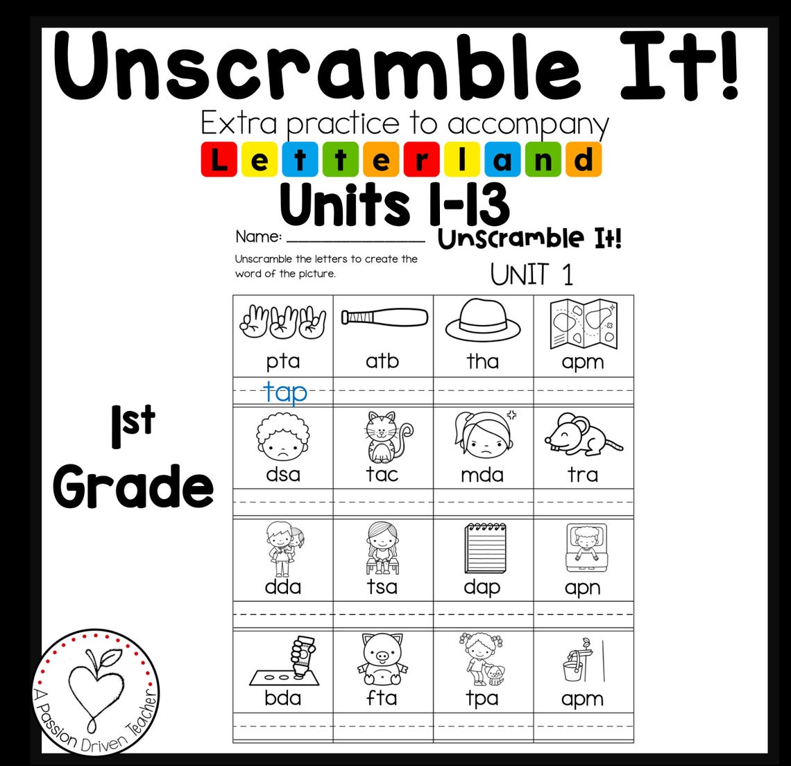 1st Grade Letterland Unscramble It Units 1-13 - Etsy