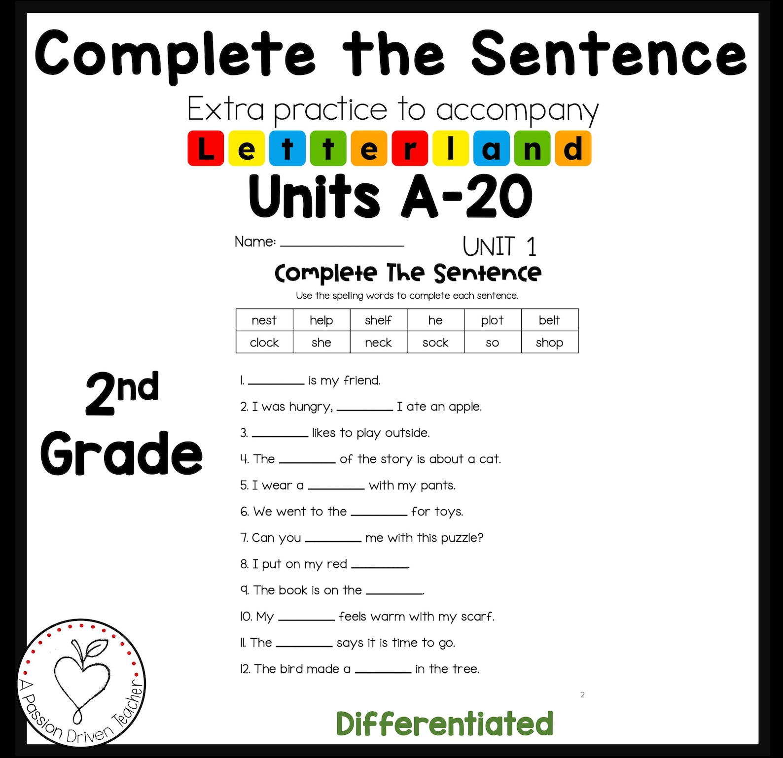 2nd Grade Letterland Complete the Sentences Units A-20 - Etsy