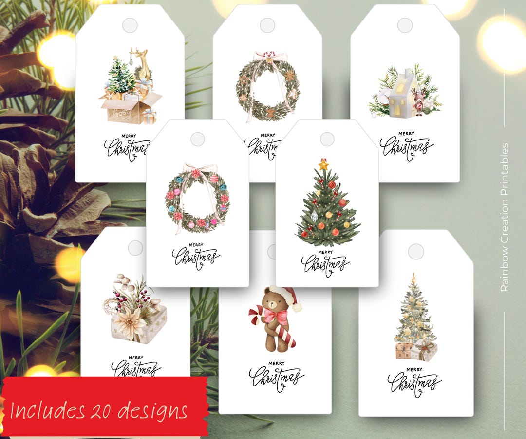 12 Retro Christmas Gift Tag Instant Download Holiday Tags Retro Design ...