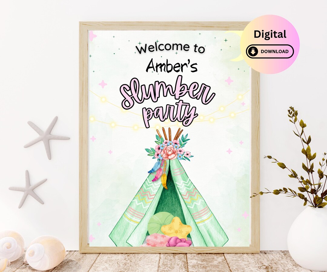 Slumber Party | Welcome Sign | Digital File | Sleepover Glamour Party ...