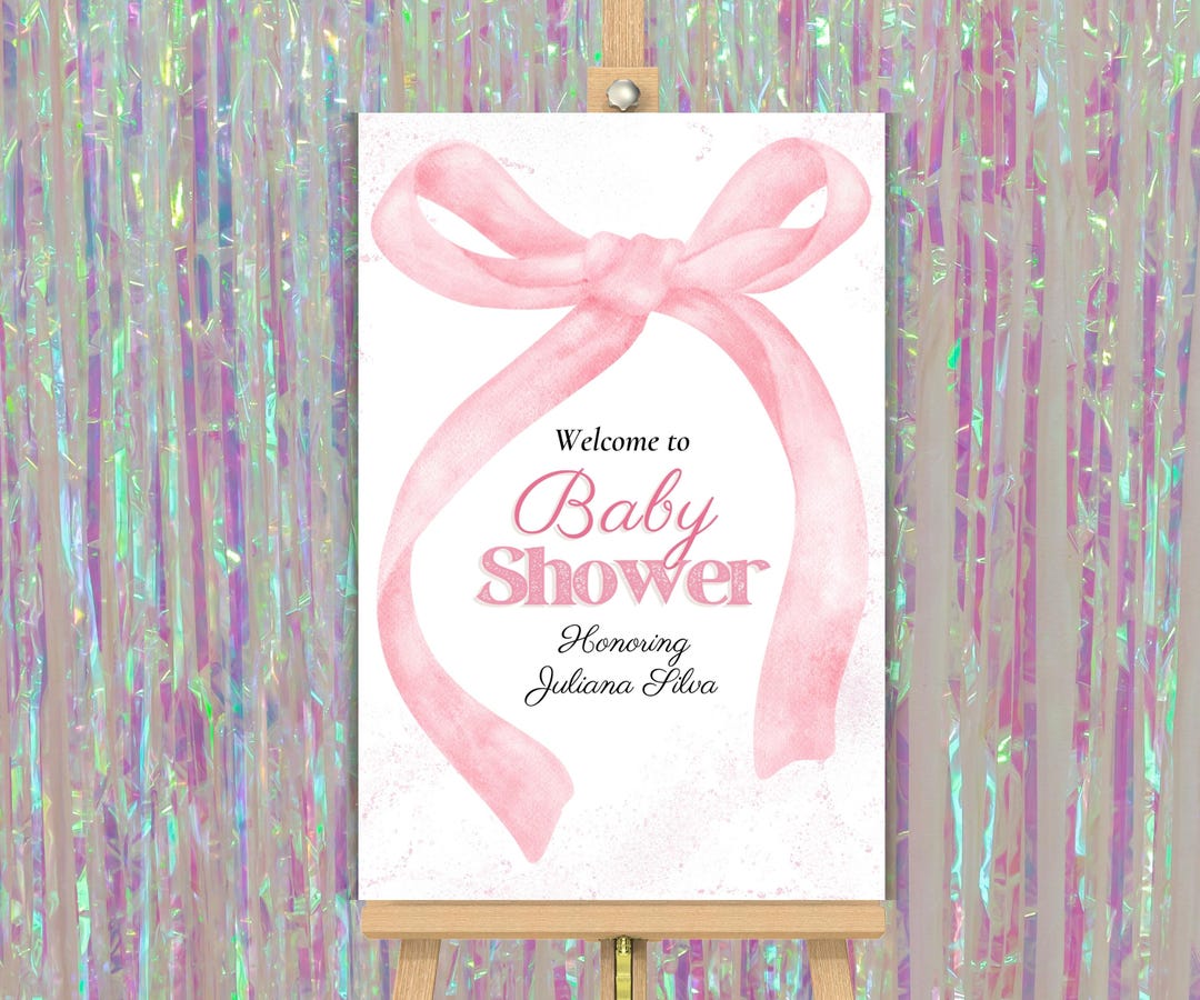 Pink Bow Baby Shower Welcome Sign Template Pink Baby Shower Decor Pink ...