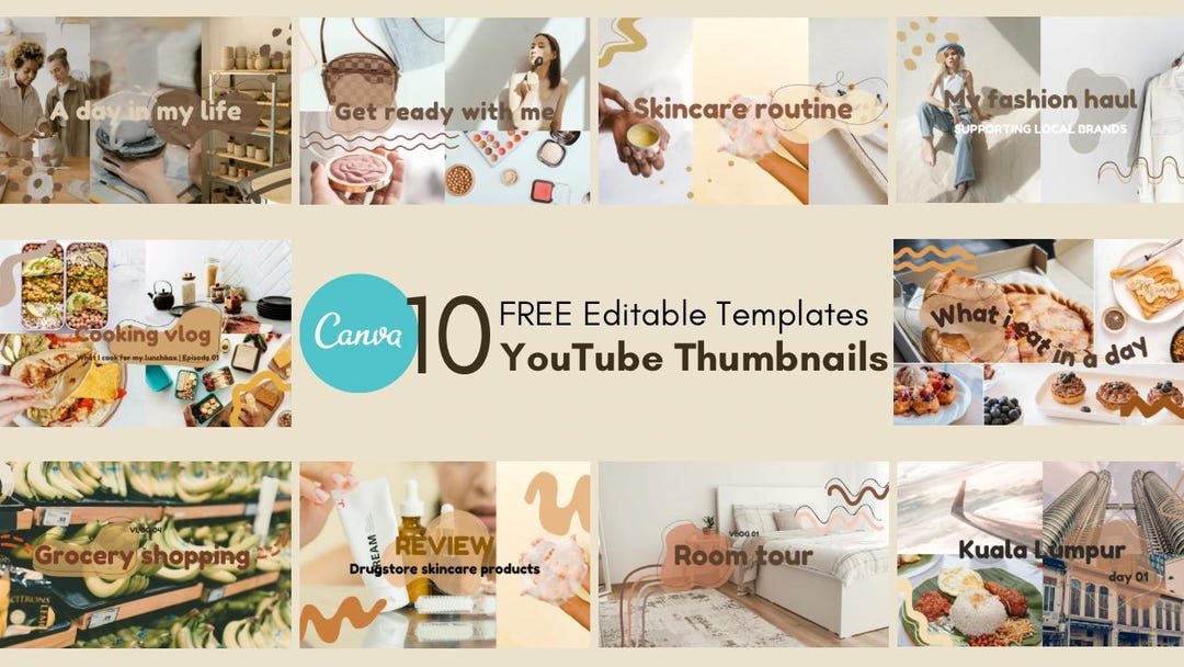 10 Simple Aesthetic Youtube Thumbnails | Youtube Branding Kits | FREE ...