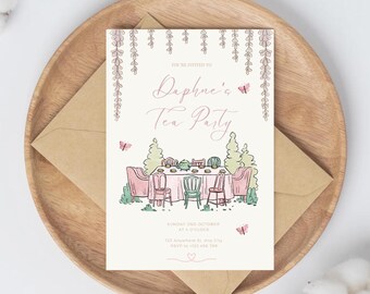 EDITABLE Tea Party Invitation, Birthday Invitations, Canva Invitation ...
