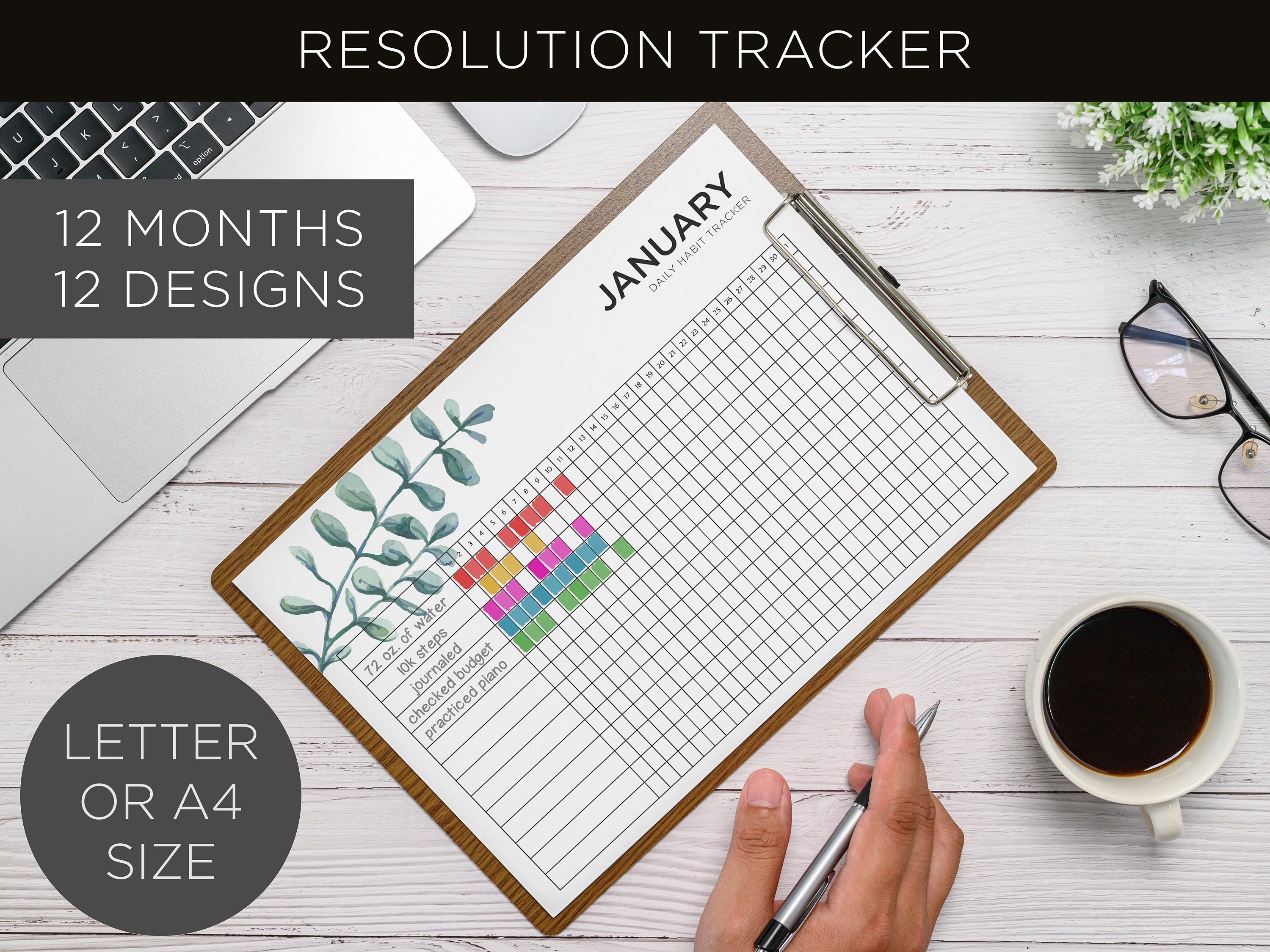Resolution Tracker Monthly PRINTABLE // Downloadable Letter or A4 Size ...