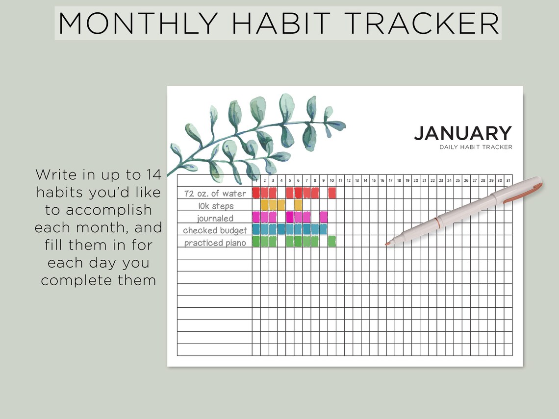 Daily Habit Tracker Calendar Monthly PRINTABLE // Downloadable Letter ...