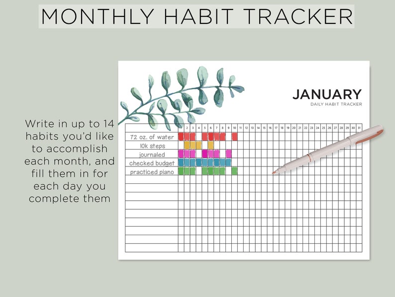 Daily Habit Tracker Calendar Monthly PRINTABLE // Downloadable Letter ...