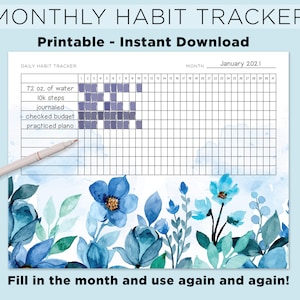 Daily Habit Tracker Calendar Monthly PRINTABLE // Downloadable Letter ...