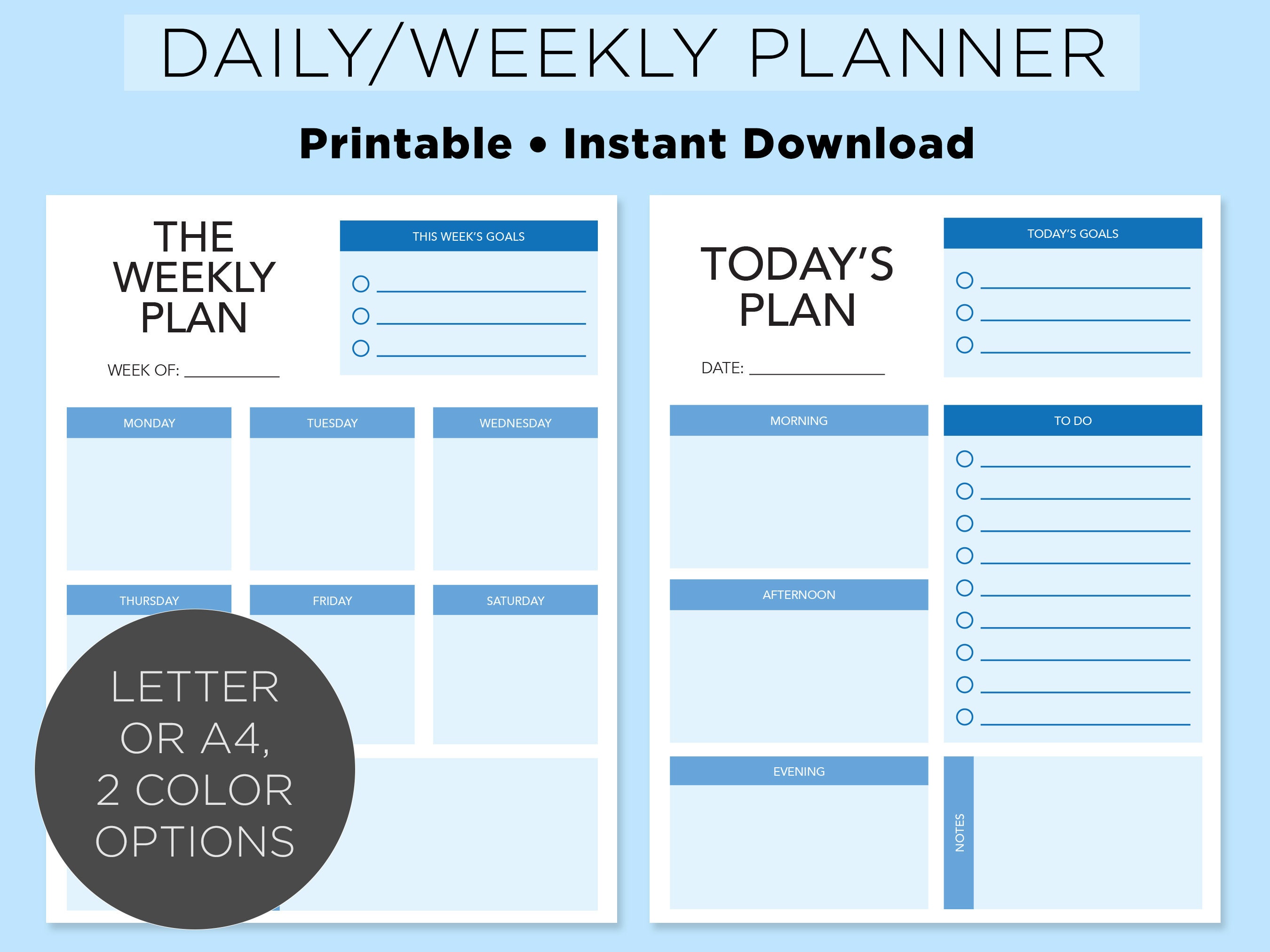 Daily and Weekly Planner Schedule PRINTABLE // Downloadable Letter or ...