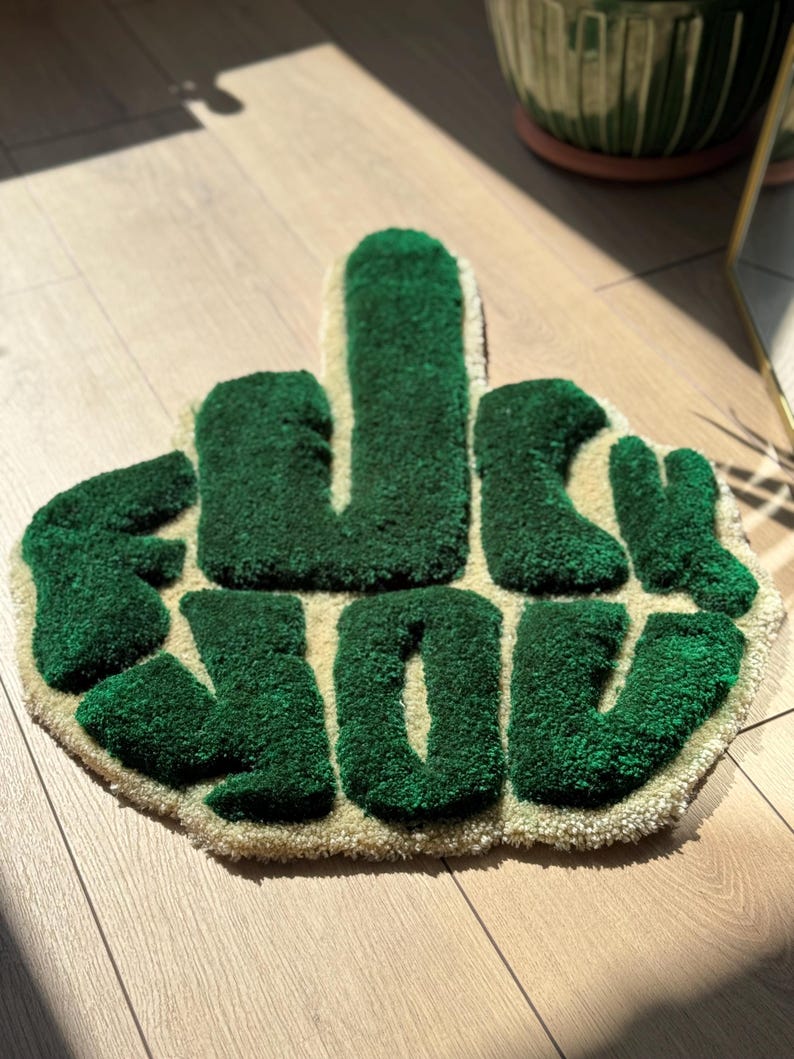 F*ck You Hand Rug – 3D Middle Finger Tufted Carpet – Handmade Fluffy ...
