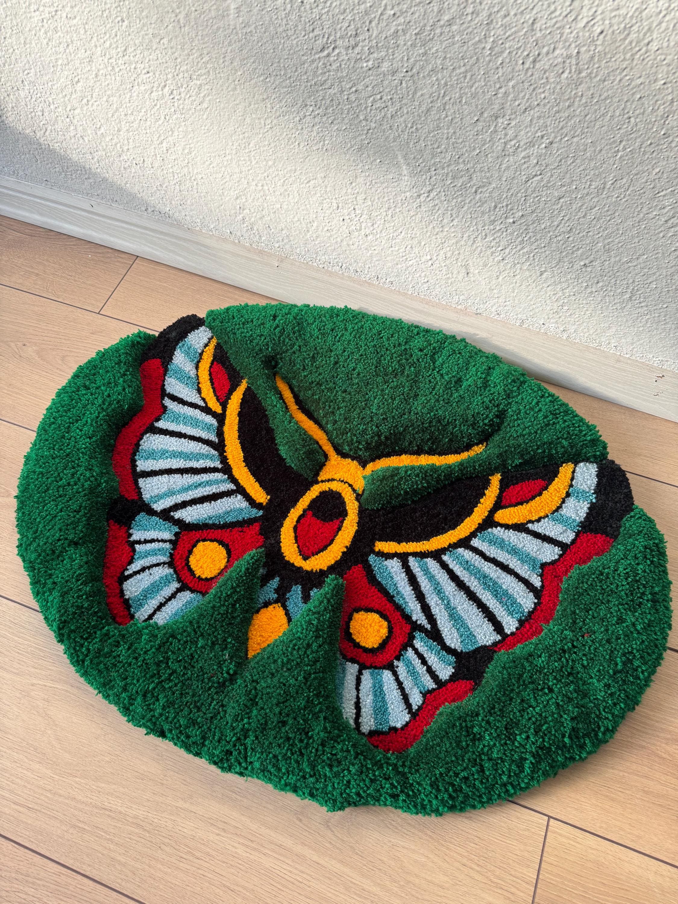 Oldschool Butterfly 3D Fluffy Handmade Tufted Rug, Fluffy Home Decor ...