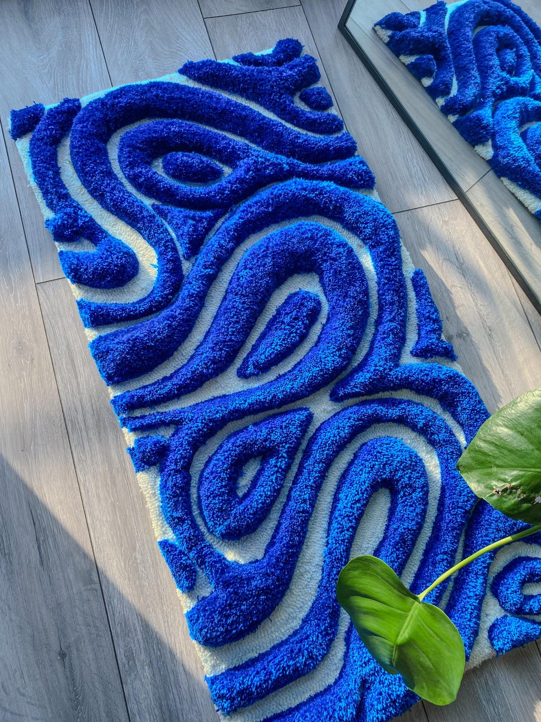 3D Navy Blue & White Abstract Tufted Rug Unique Abstract Art Rug ...