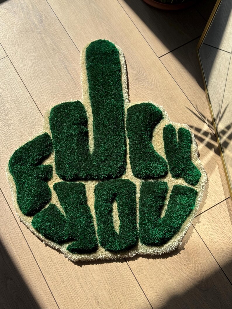 F*ck You Hand Rug – 3D Middle Finger Tufted Carpet – Handmade Fluffy ...