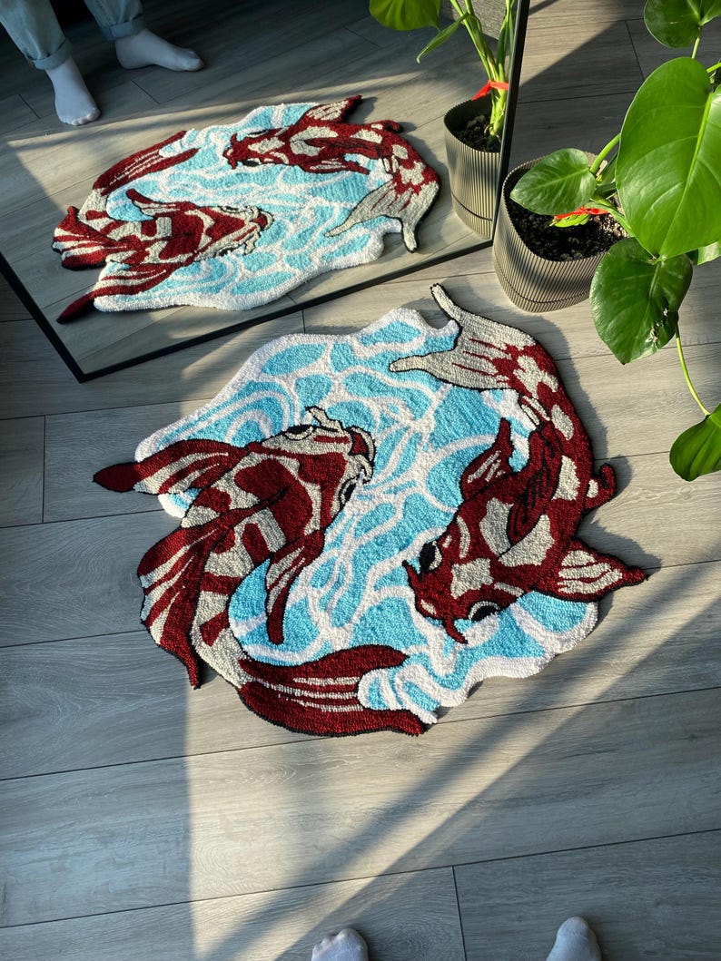 Handmade Koi Fish Rug – Unique Japanese Design for Home & Office Decor ...