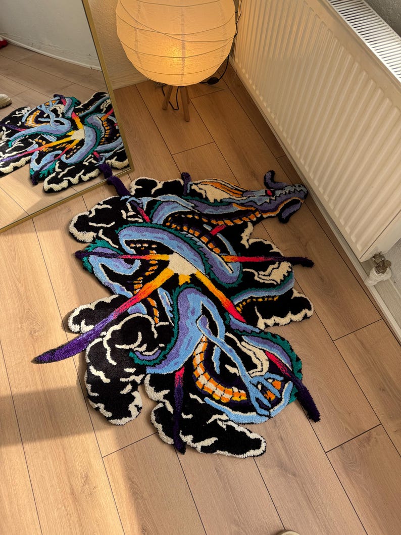 Handmade Dragon Rug - Unique Oriental Design, Mystical Dragon Carpet ...