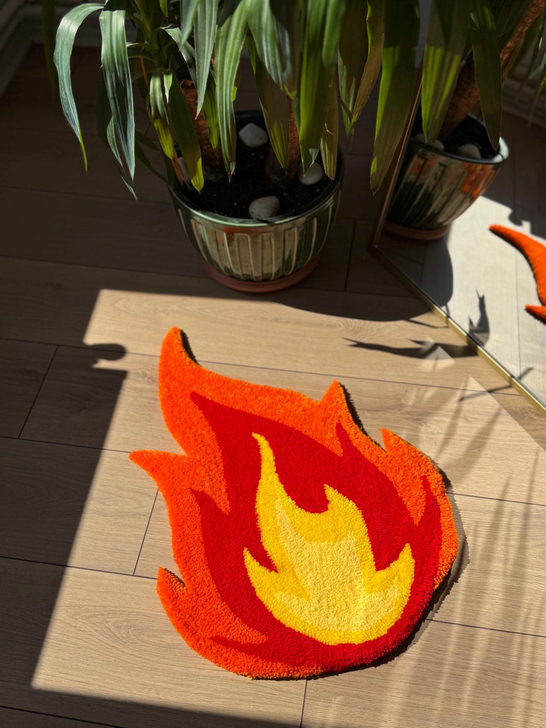 Vibrant Flame Rug – Handmade Tufted Fire Shaped Carpet – Bold Colorful ...