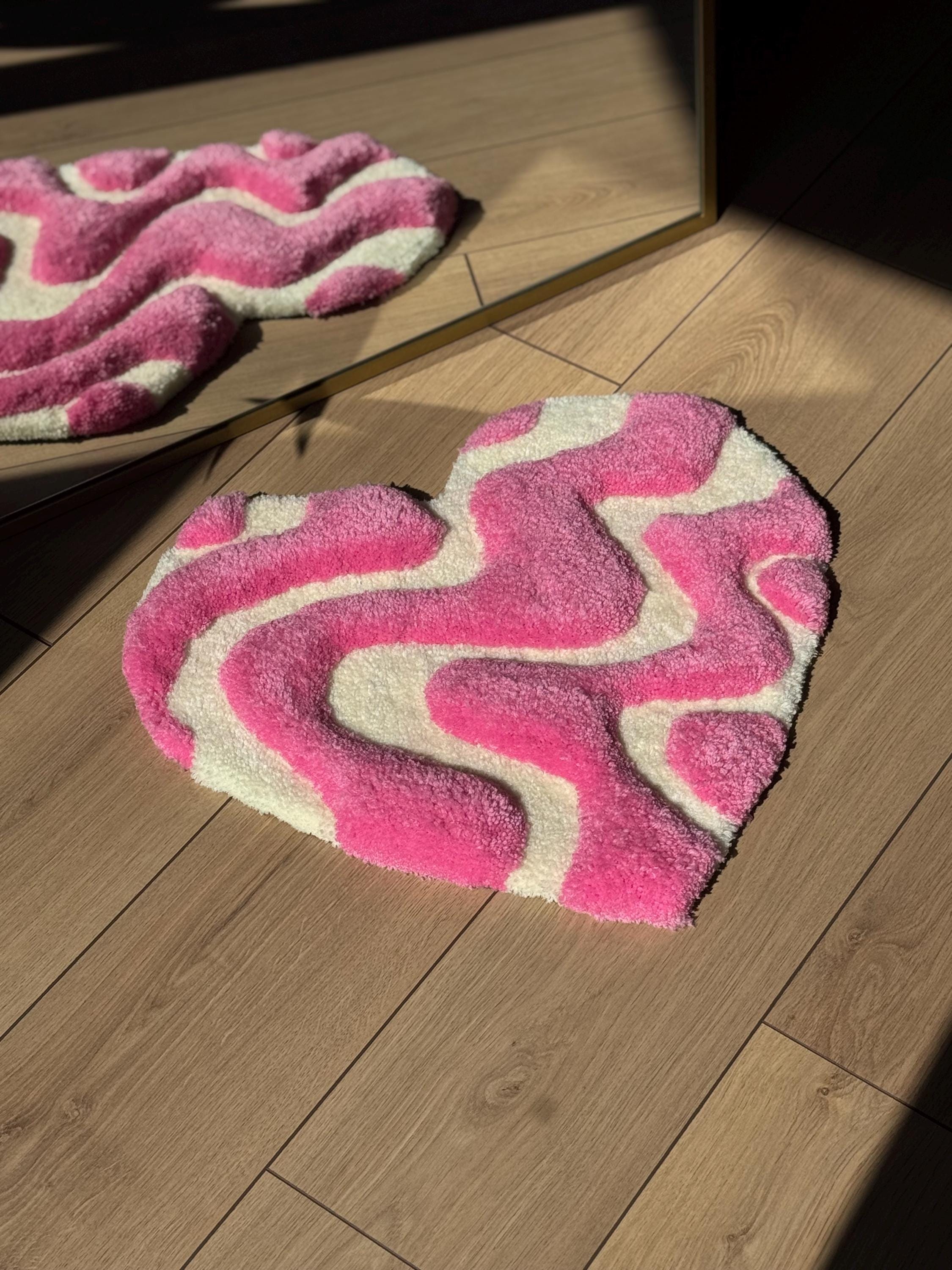 3D Heart Shaped Rug – Pink Tufted Fluffy Carpet – Handmade Valentine ...