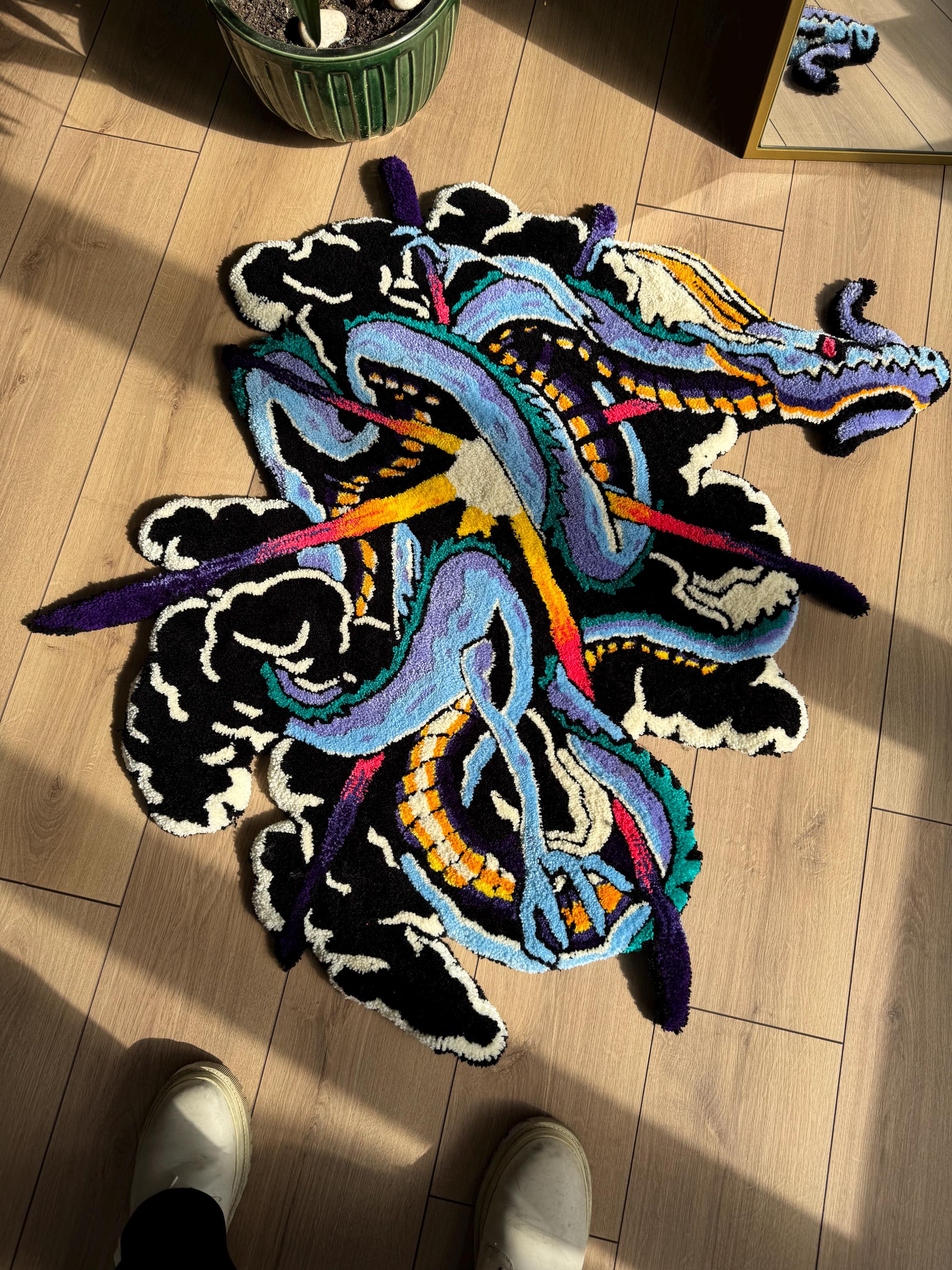 Handmade Dragon Rug - Unique Oriental Design, Mystical Dragon Carpet ...