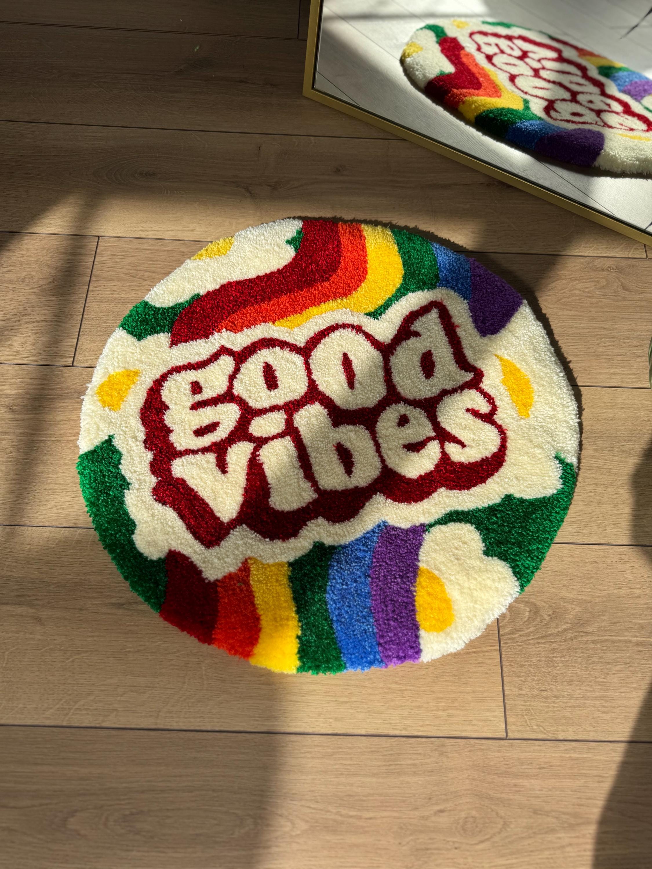Retro 'good Vibes' Texted Fluffy Handmade Tufted Rug - Etsy