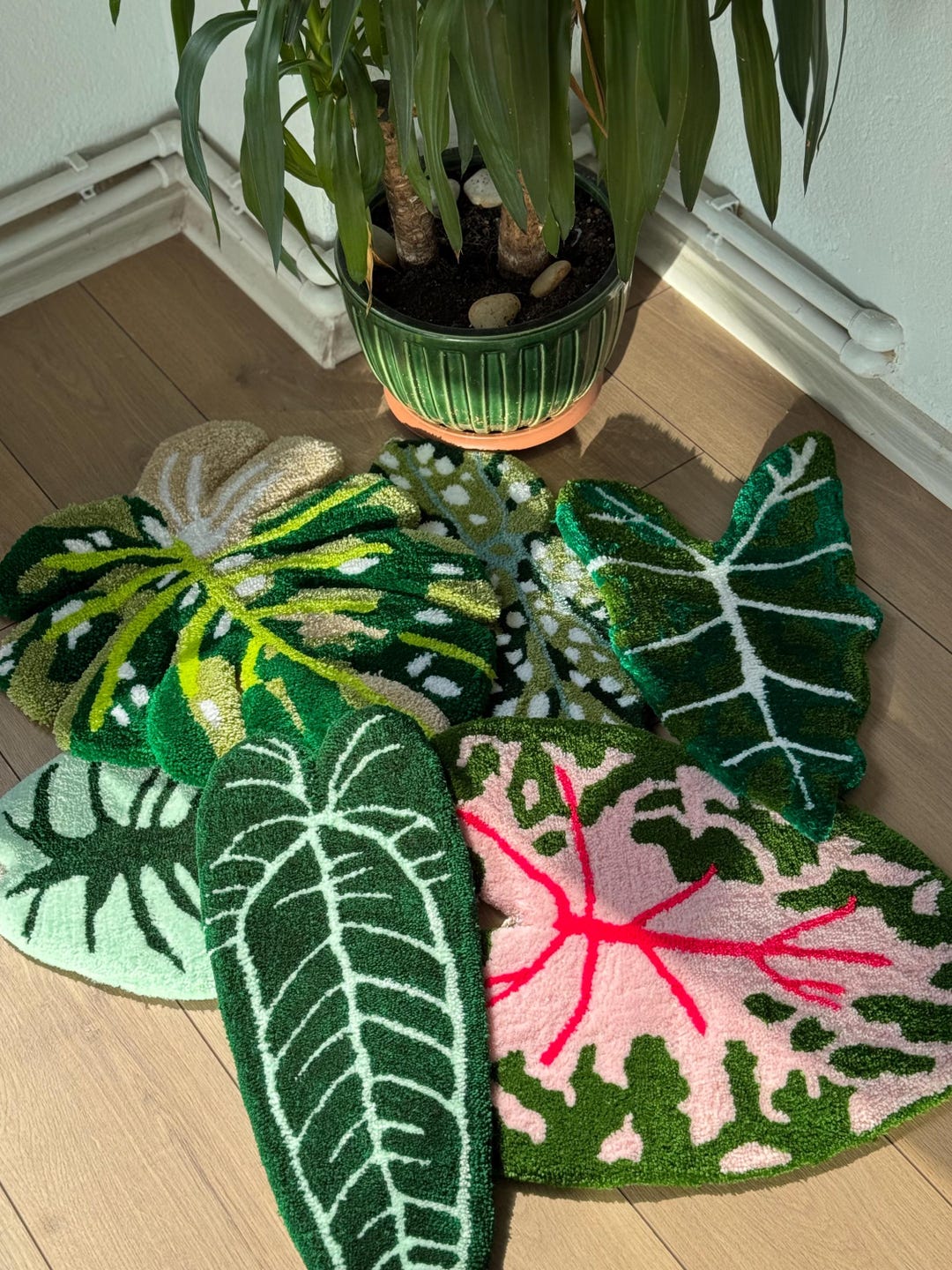 Handmade Tropical Leaf Rug Wall Decor Set – Monstera, Caladium ...