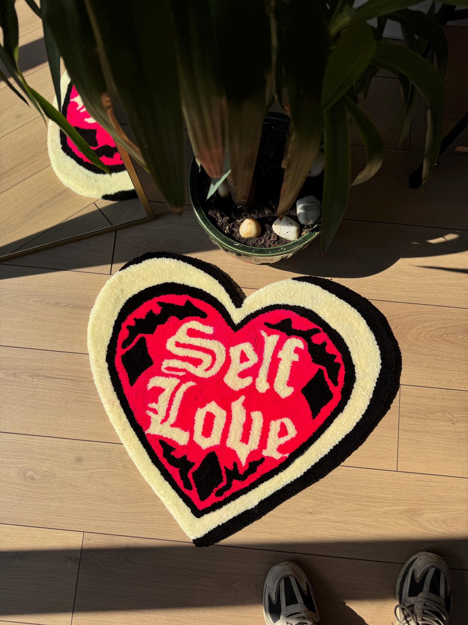 Handmade Self Love Heart Tufted Rug Bold Lettering Gothic Pink Red ...