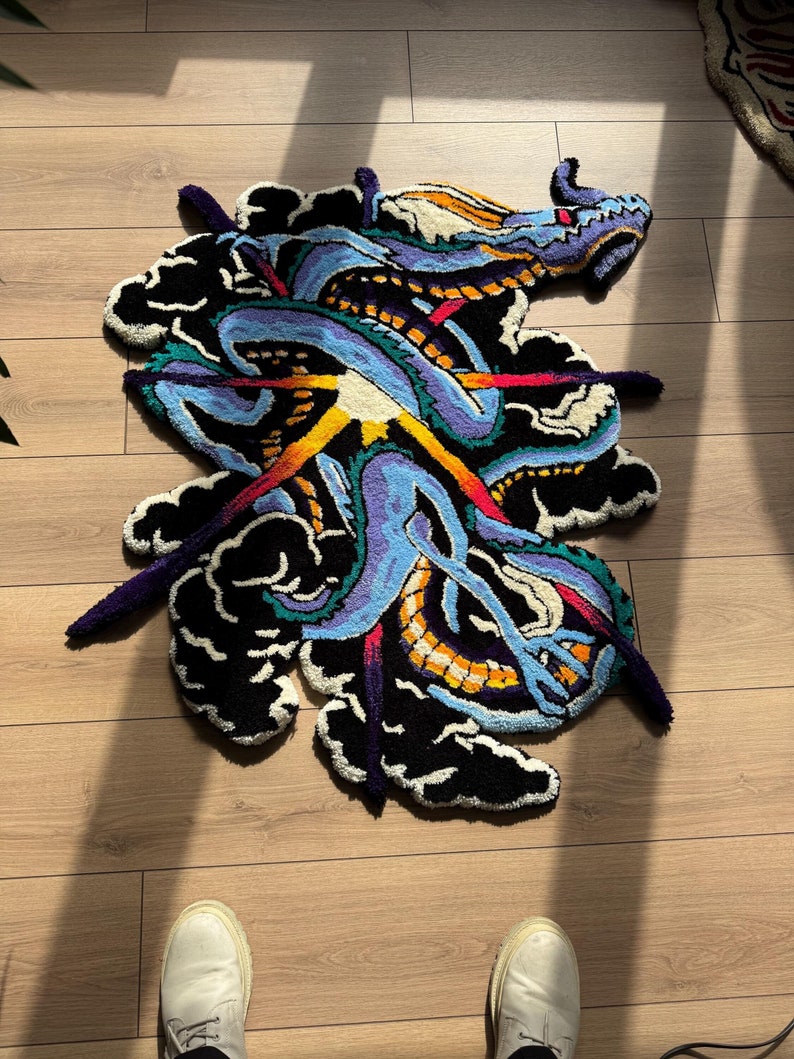 Handmade Dragon Rug - Unique Oriental Design, Mystical Dragon Carpet ...