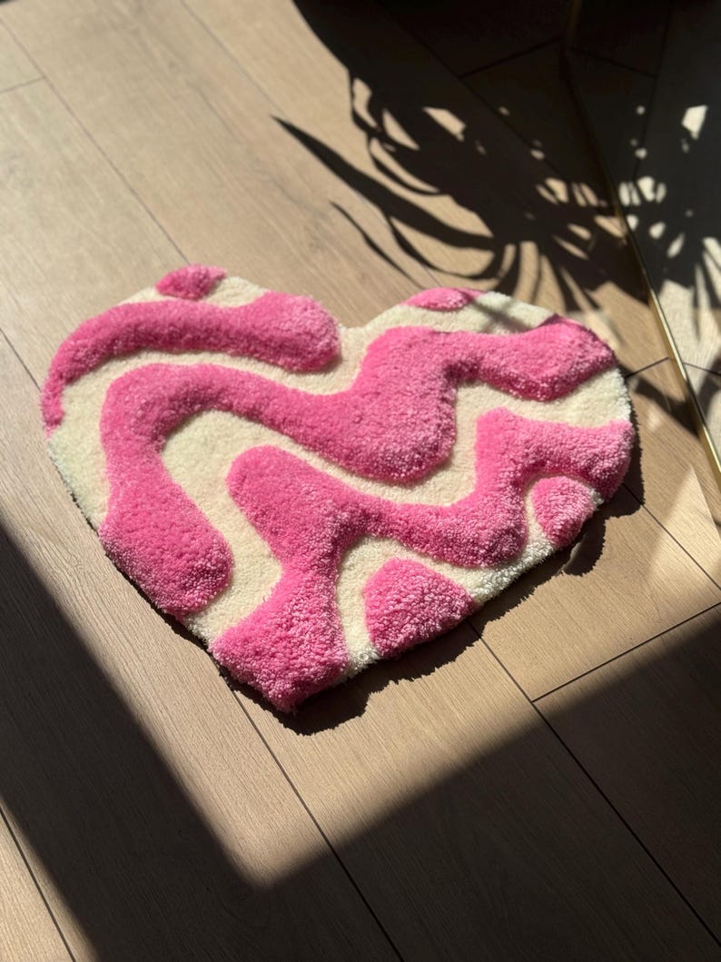 3D Heart Shaped Rug – Pink Tufted Fluffy Carpet – Handmade Valentine ...