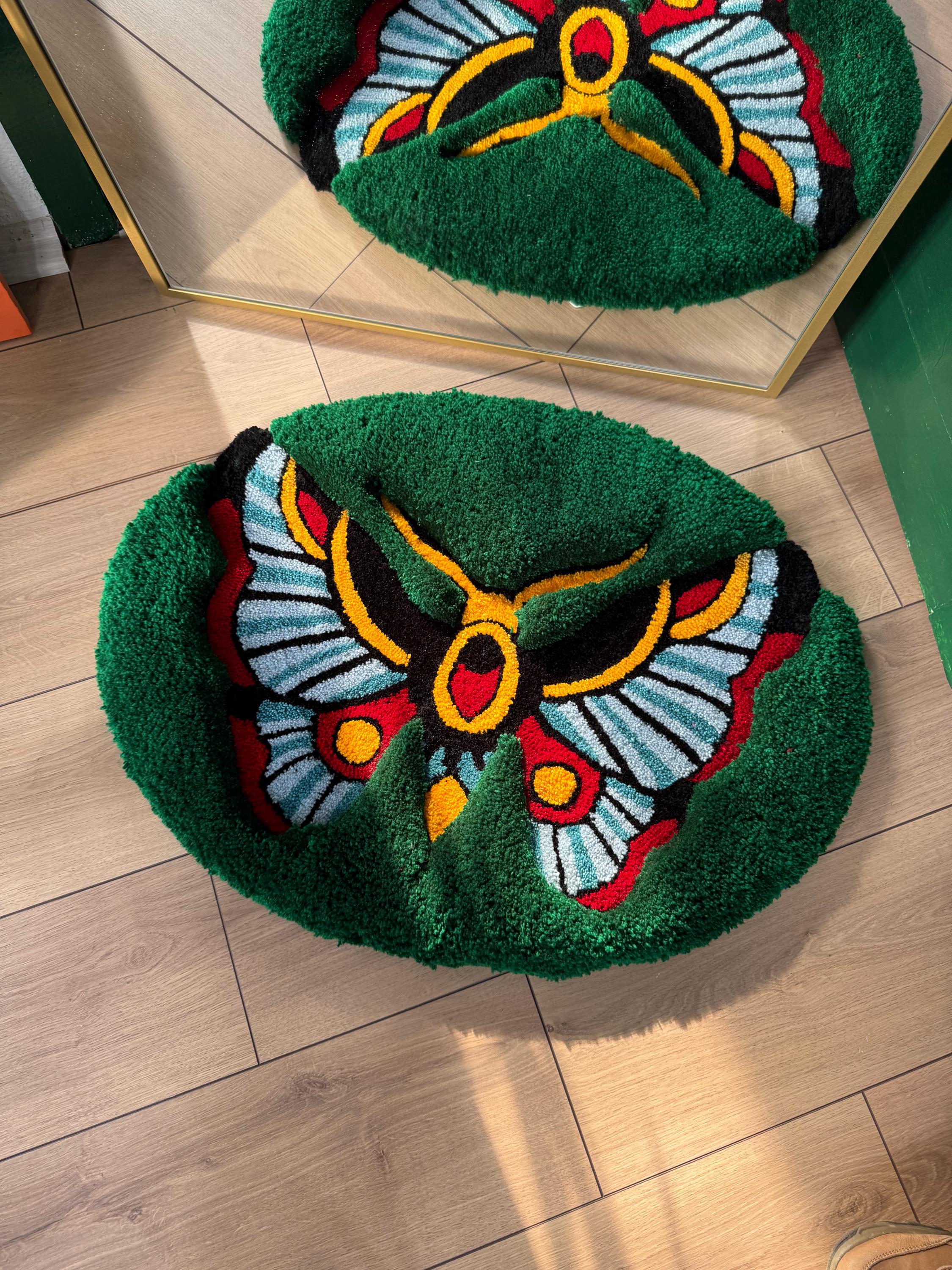 Oldschool Butterfly 3D Fluffy Handmade Tufted Rug, Fluffy Home Decor ...