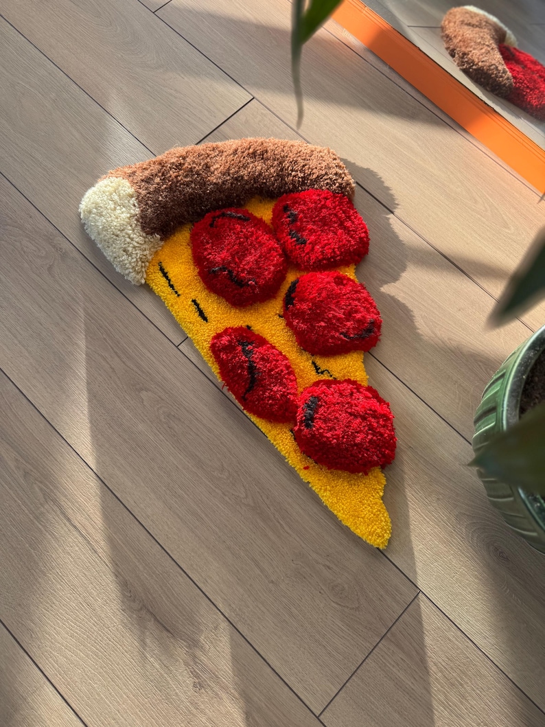 Pizza 3D Fluffy Handmade Tufted Rug, Handmade Rugs, Colorful Rugs, Mini ...
