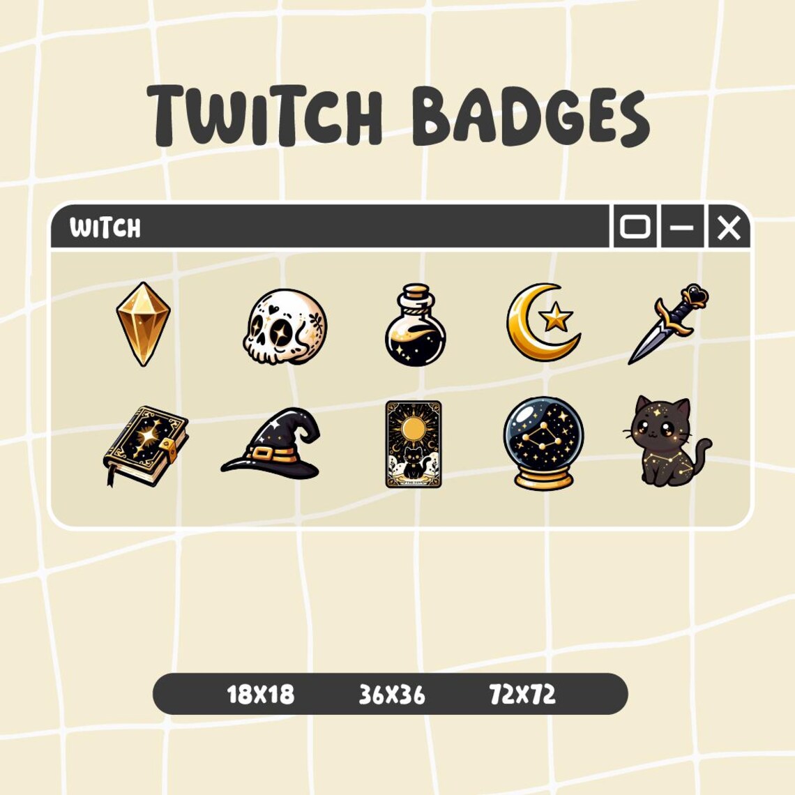 Witch Twitch Badges: Black Cat, Astrology, Gold Emblems (digital ...