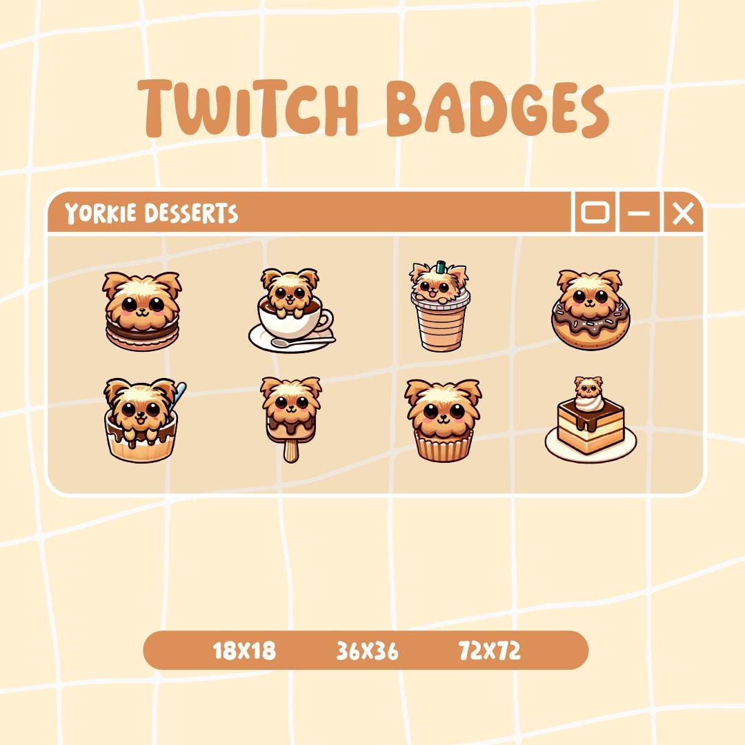 Yorkie Desserts Twitch Badges, Cute Dog Emotes (pack X8) (digital ...