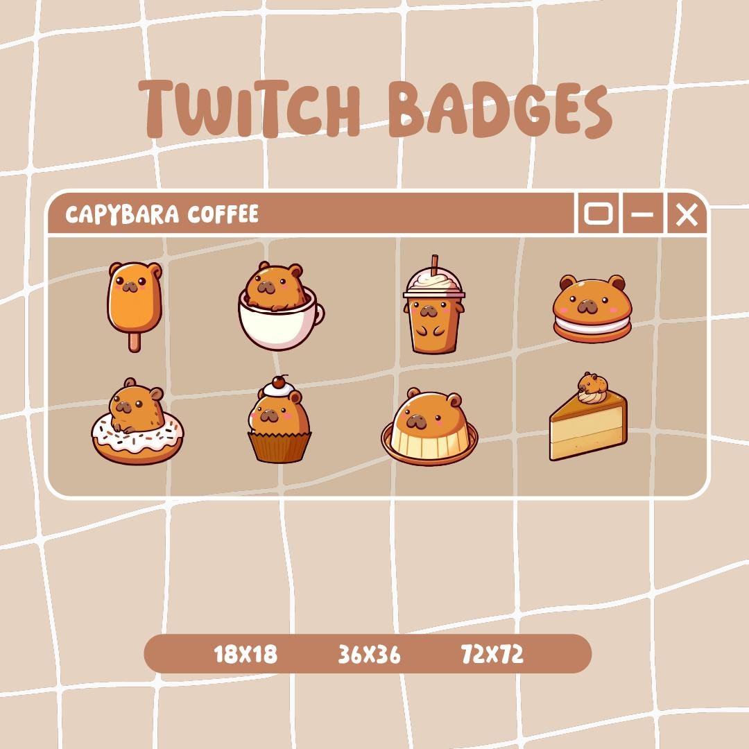 Capybara Twitch Badges / Pack X 8 / Cute Badges / Capybara Desserts ...