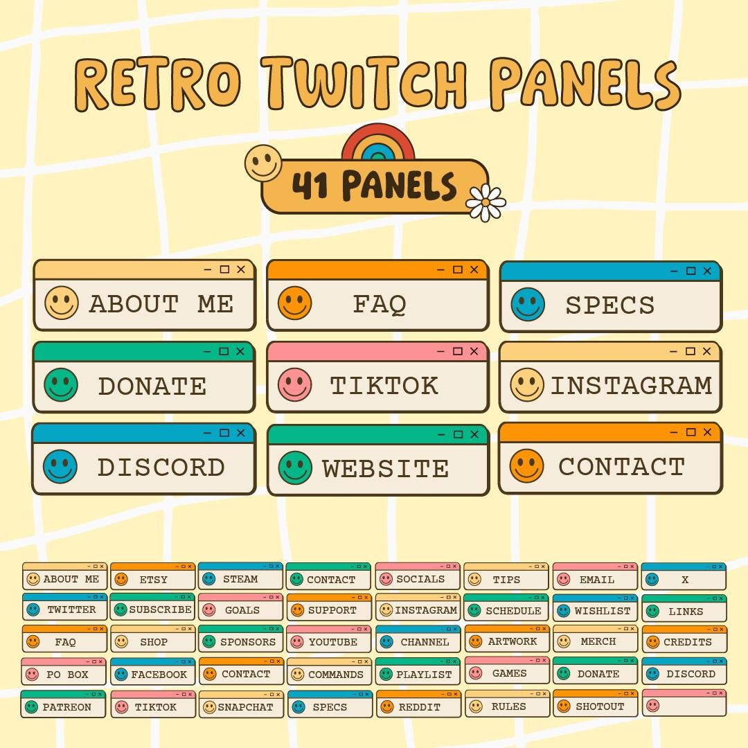 Retro Twitch Panels X 41 / Cute Color Panels / Retro Vintage Computer Panels / Cartoon ...