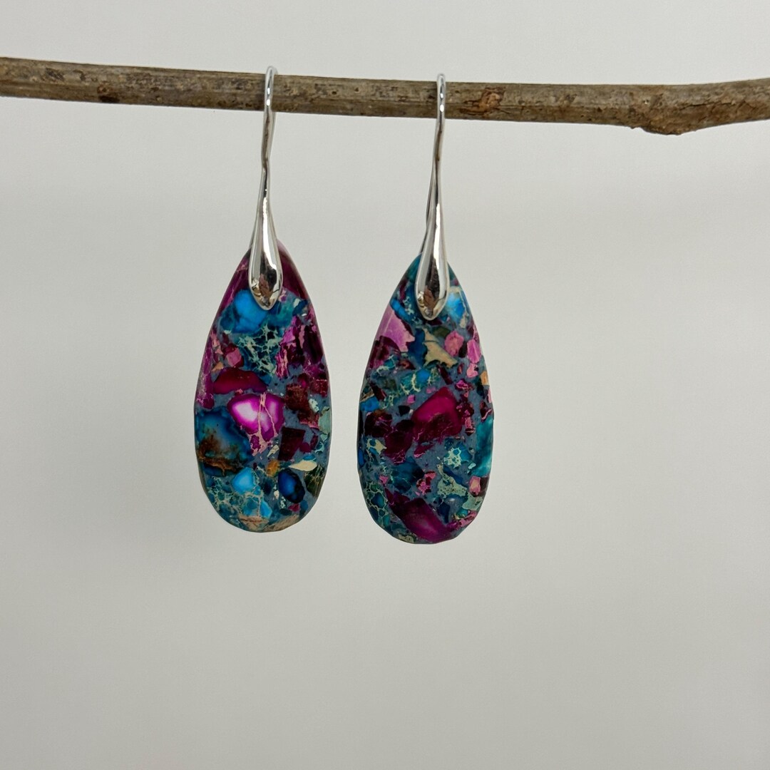 Sea Sediment Drop Earrings, Natural Stone Healing Earrings, Elegant ...