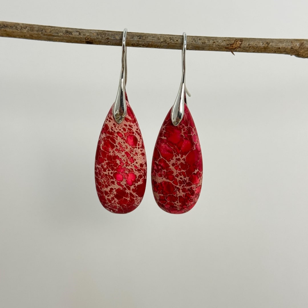 Red Jasper Earrings, Women Drop Earrings, Red Stone Earrings, Bohemian ...