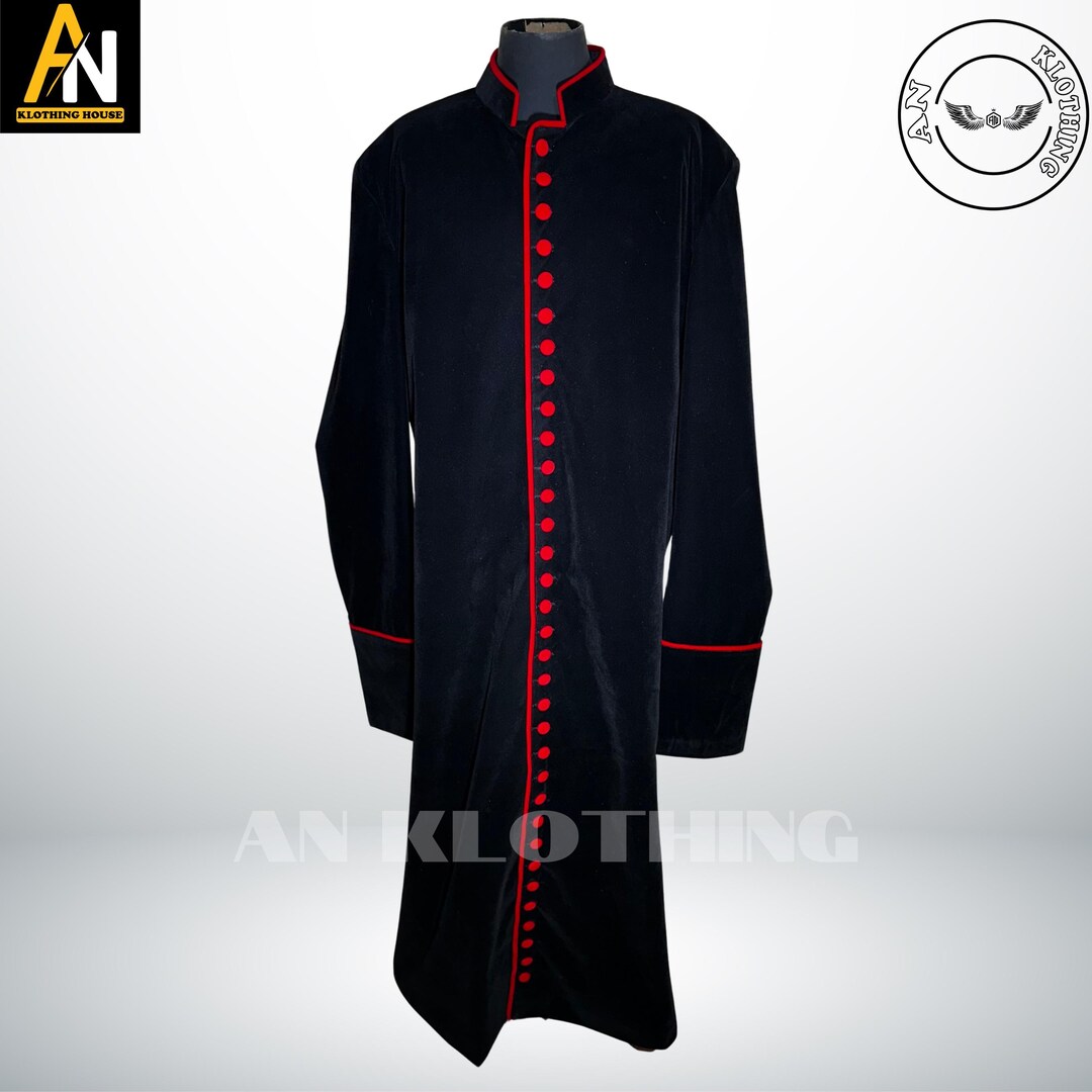 New Catholic Black Roman Cassock – Velvet Clergy Robe - Custom Clerical ...