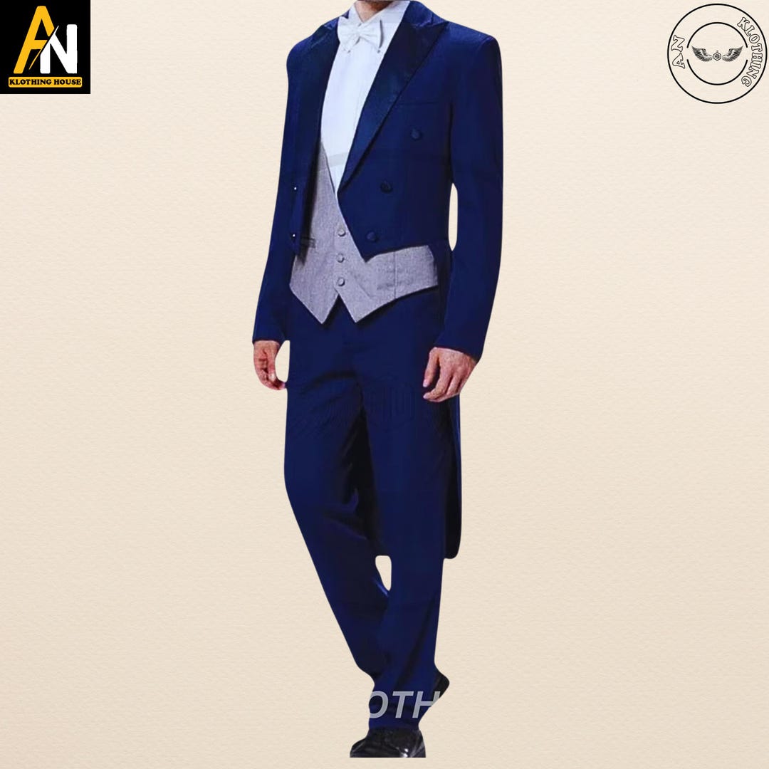 Premium Men Regency 3 Piece Tailcoat Suit Slim Fit Jacket & Waistcoat ...